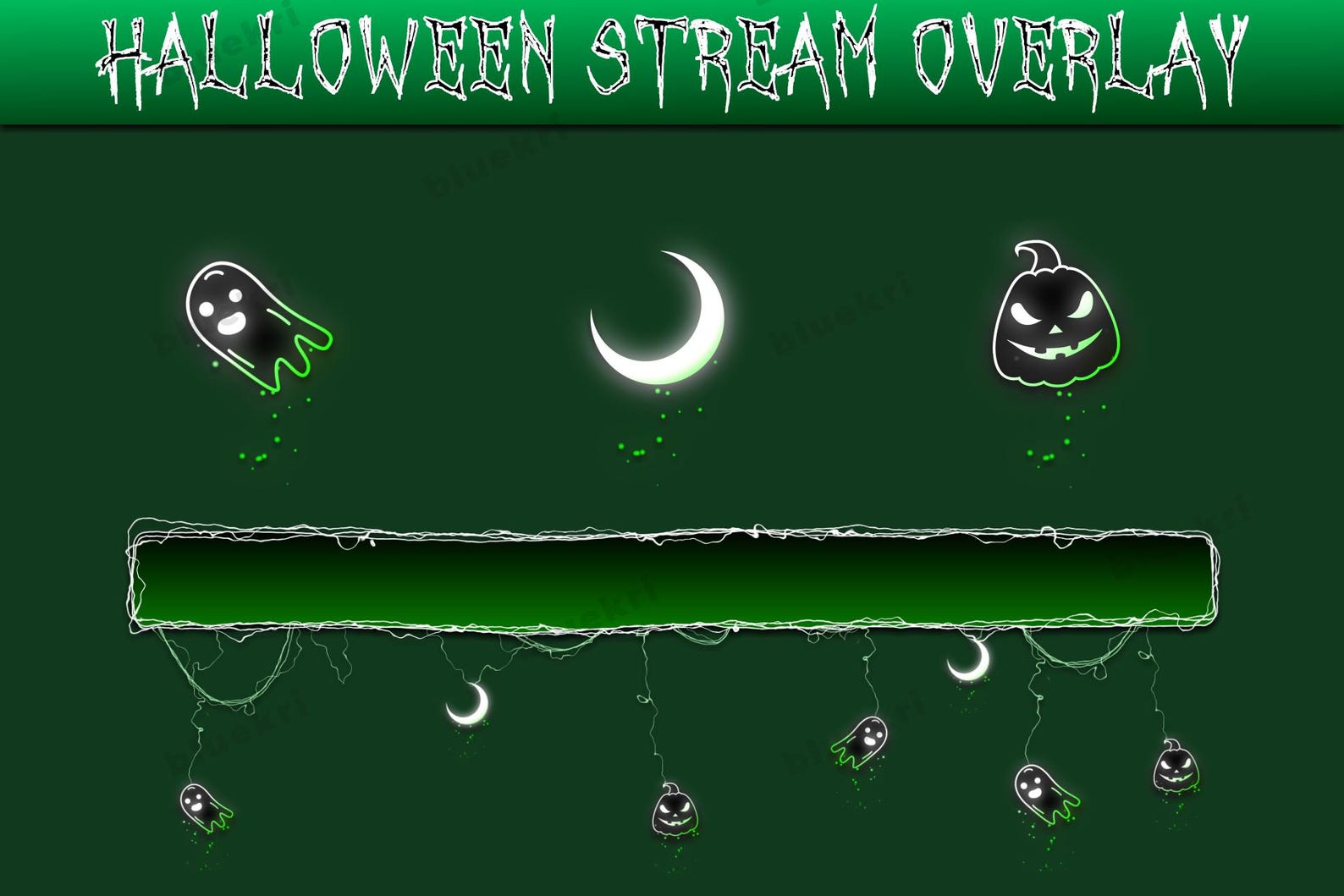 Animated Halloween Green Stream Overlay Package Pumpkin Green Twitch ...