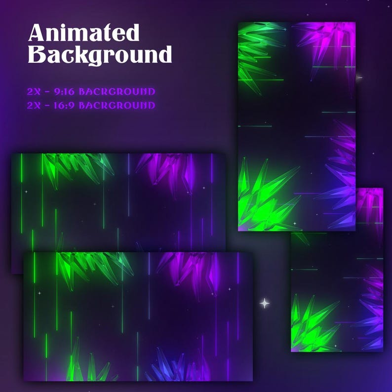 Neon Crystal V-tube Stream Overlay Pack | Animated Purple Green Twitch ...