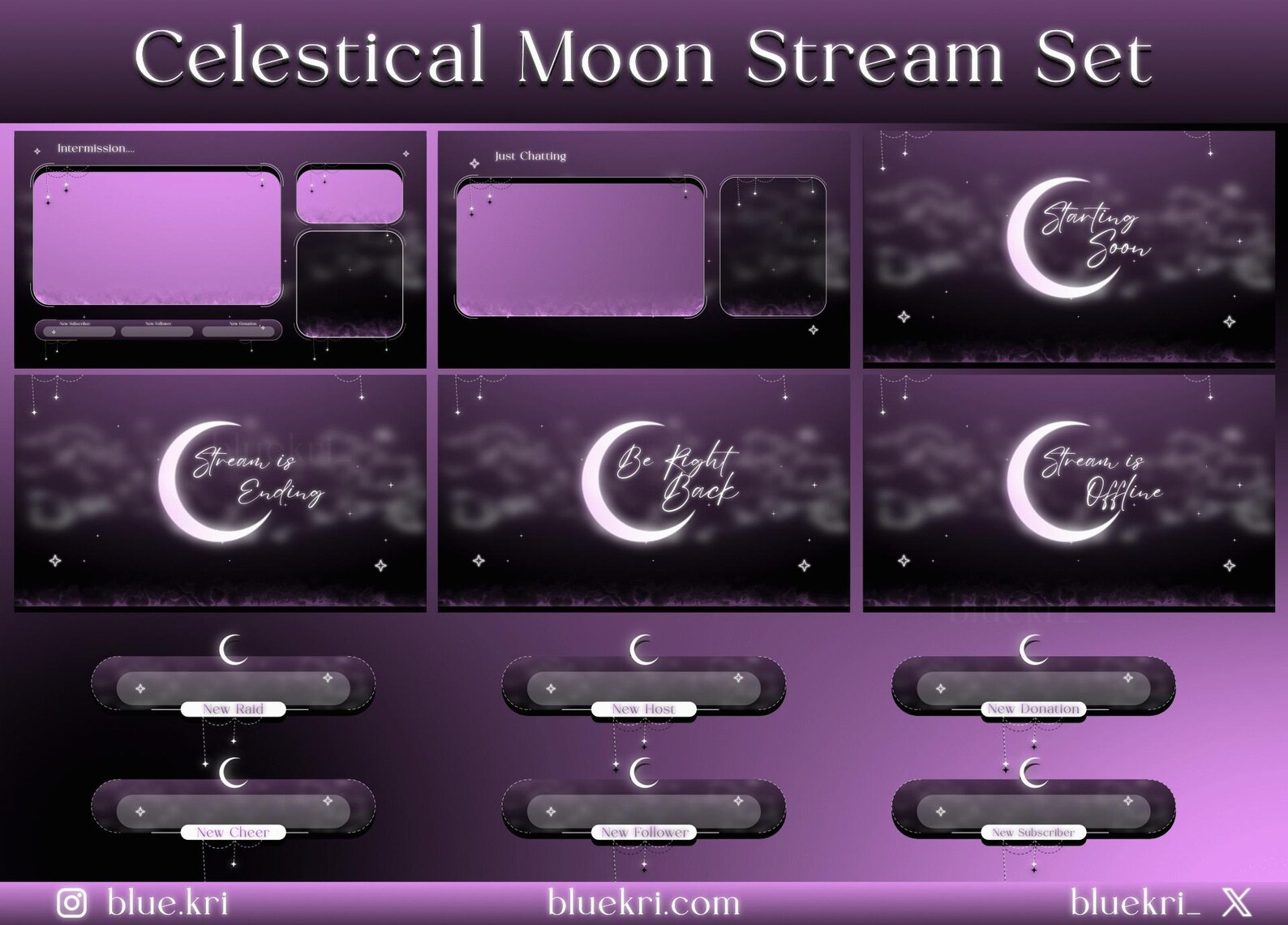 Celestial Moon Twitch Overlay Animated | Purple Galaxy Stream Package ...