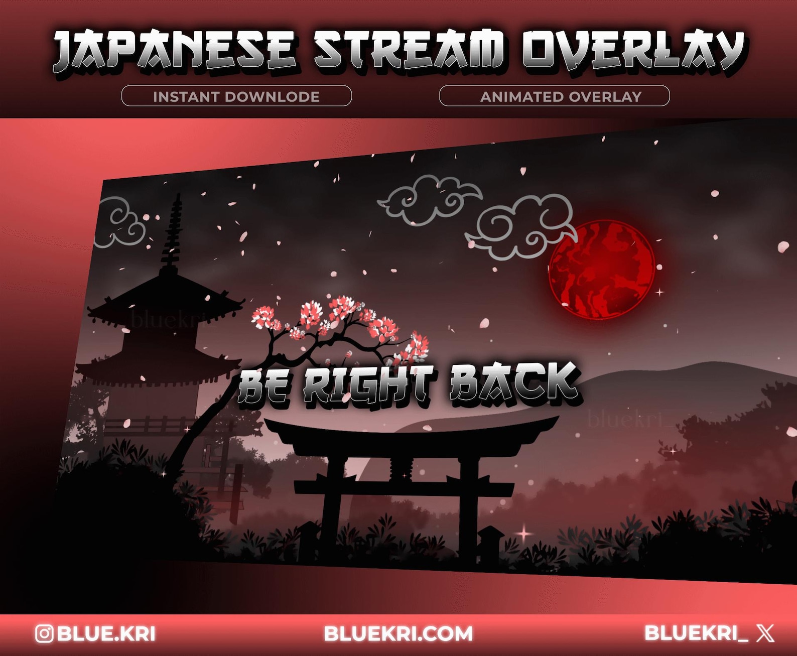 Japanese-themed Red Animated Stream Overlay | Japanese Twitch Stream ...