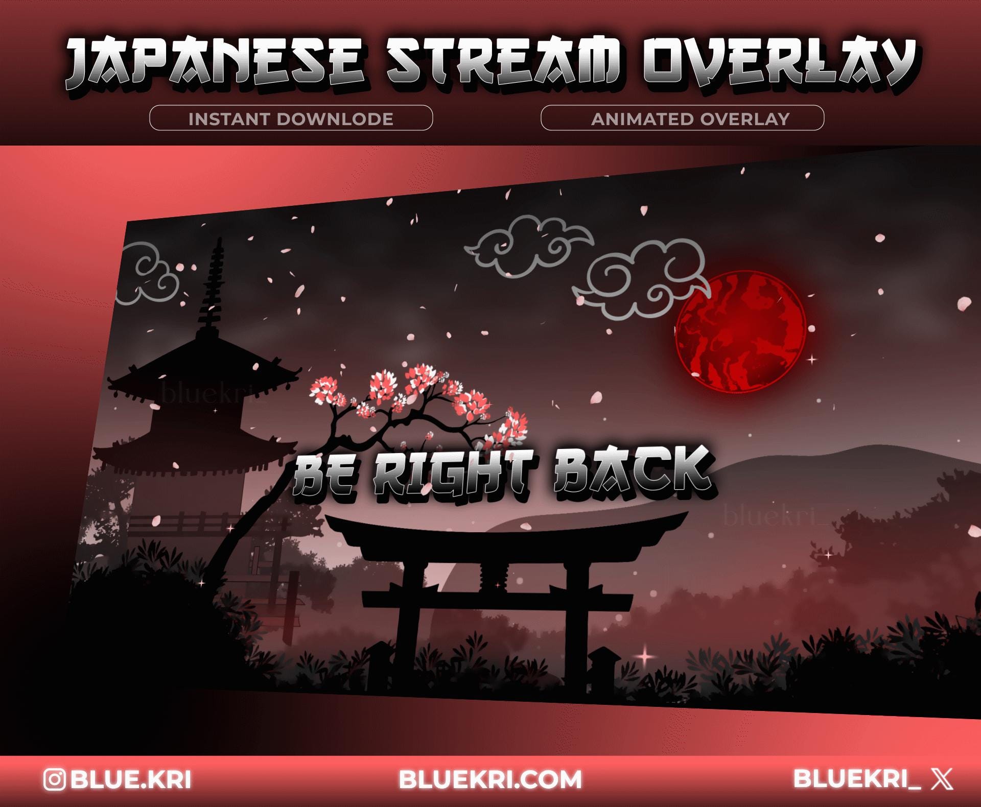 Japanese-themed Red Animated Stream Overlay | Japanese Twitch Stream ...