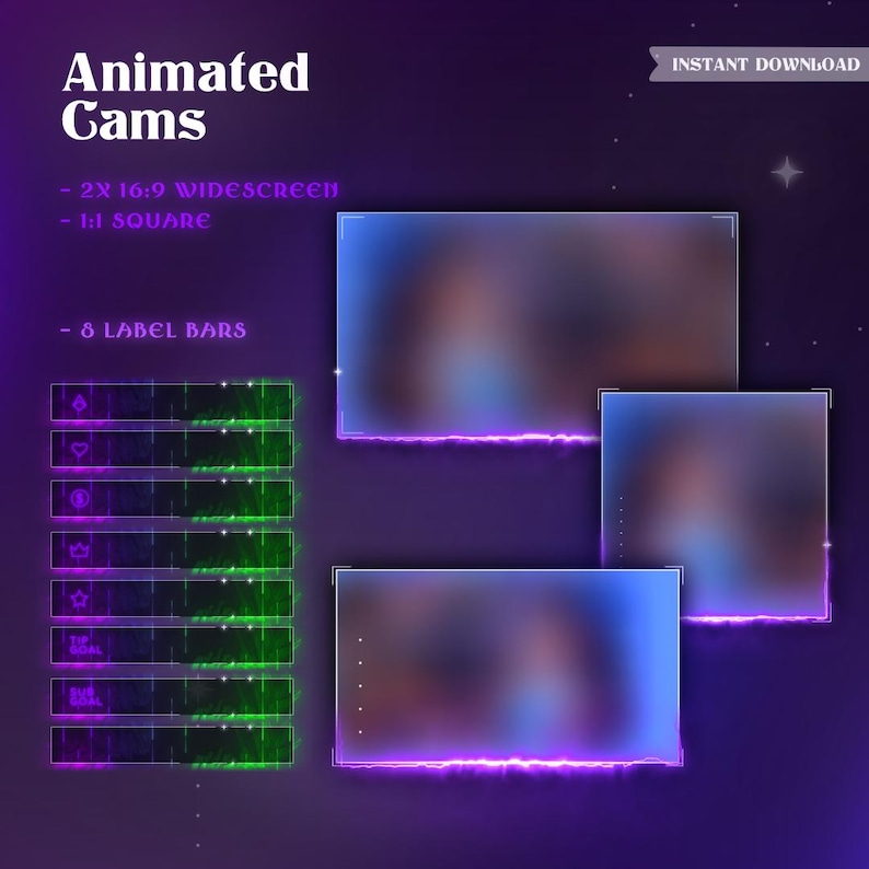 Neon Crystal V-tube Stream Overlay Pack | Animated Purple Green Twitch ...