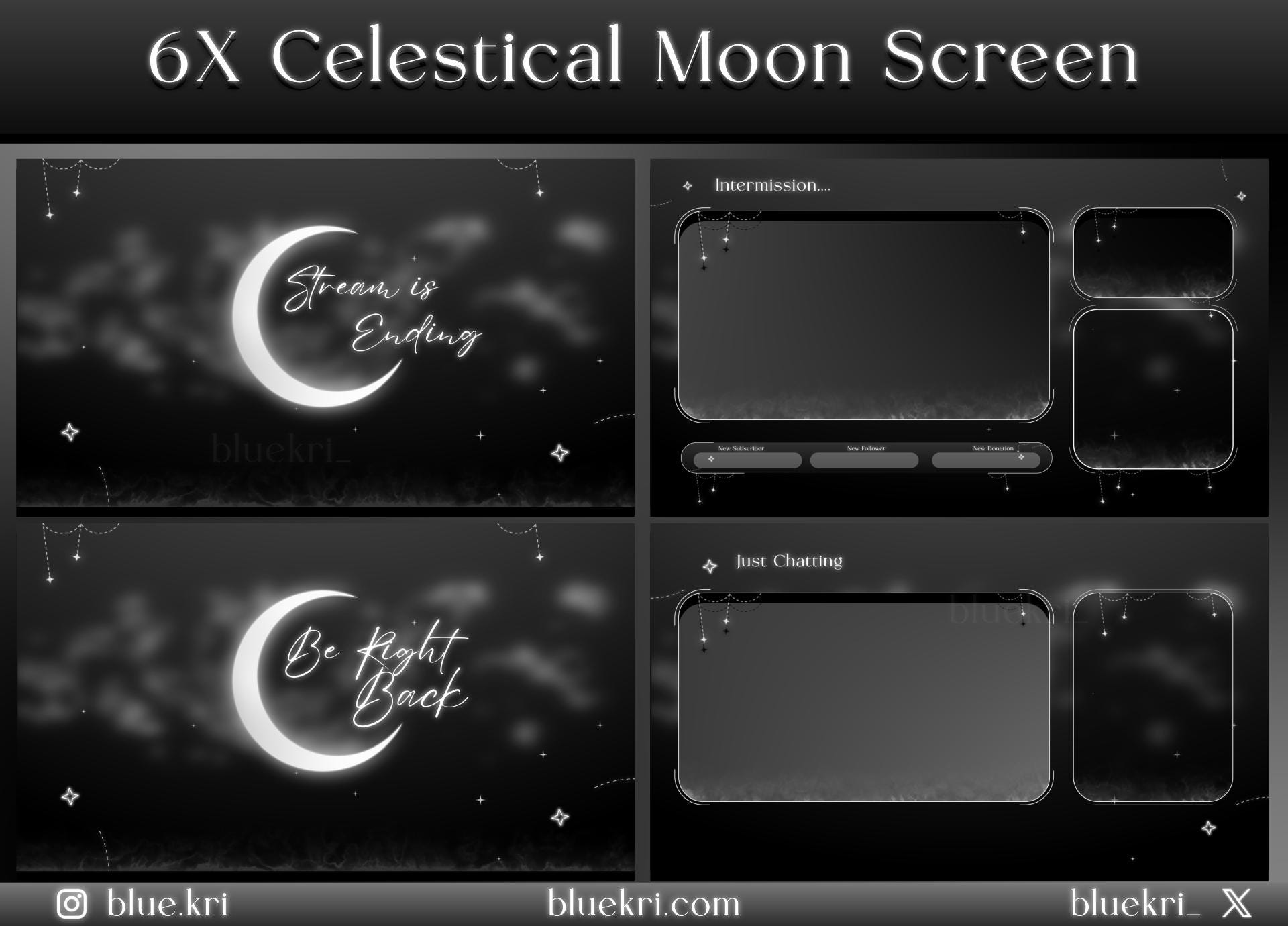 Black Celestial Moon Screens Animated Stream | Black Minimal Twitch 6x ...