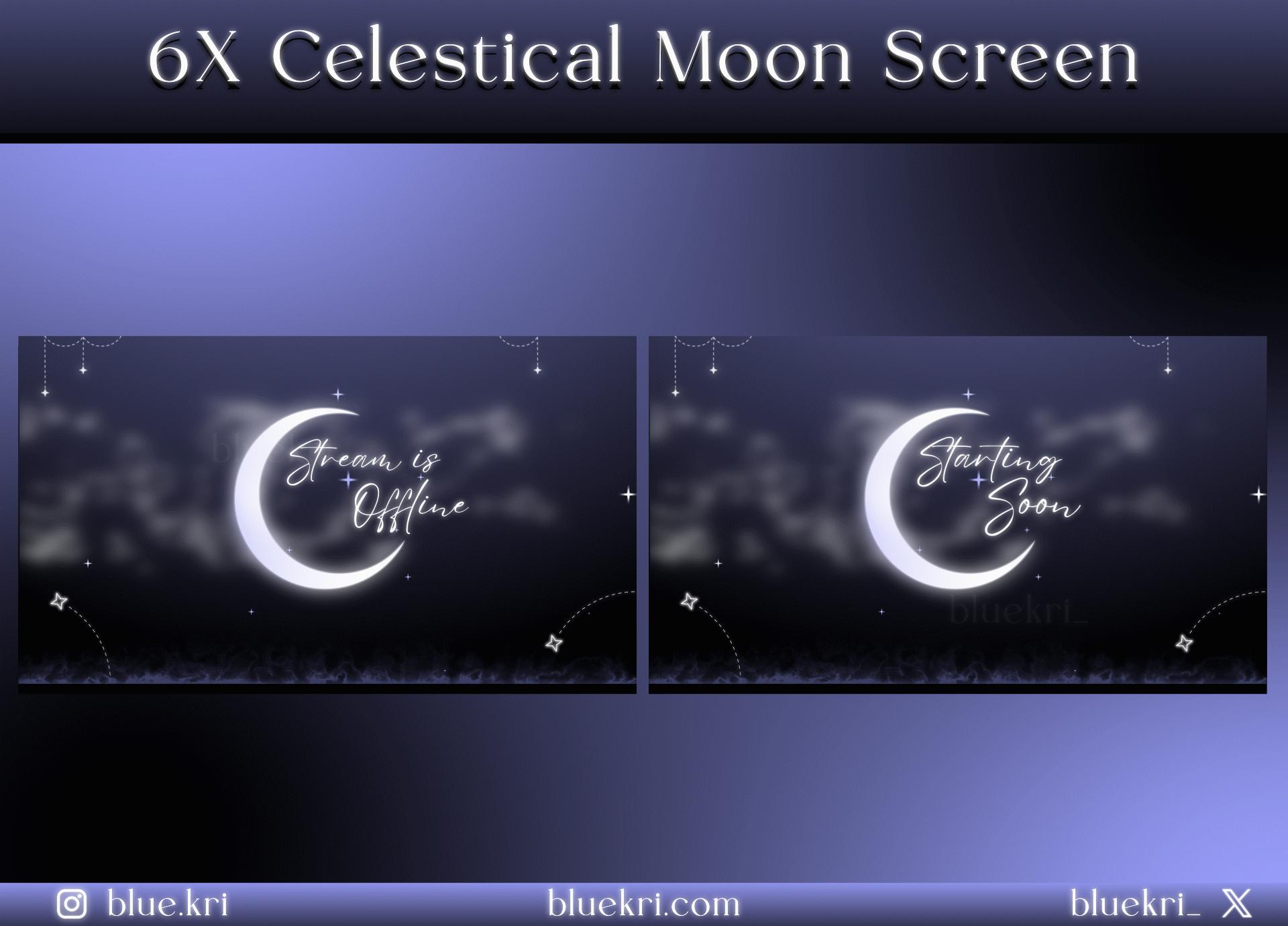 Celestial Moon Animated Stream Screens | Midnight Blue Twitch Overlay ...