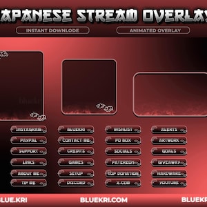 Japanese-themed Red Animated Stream Overlay | Japanese Twitch Stream ...