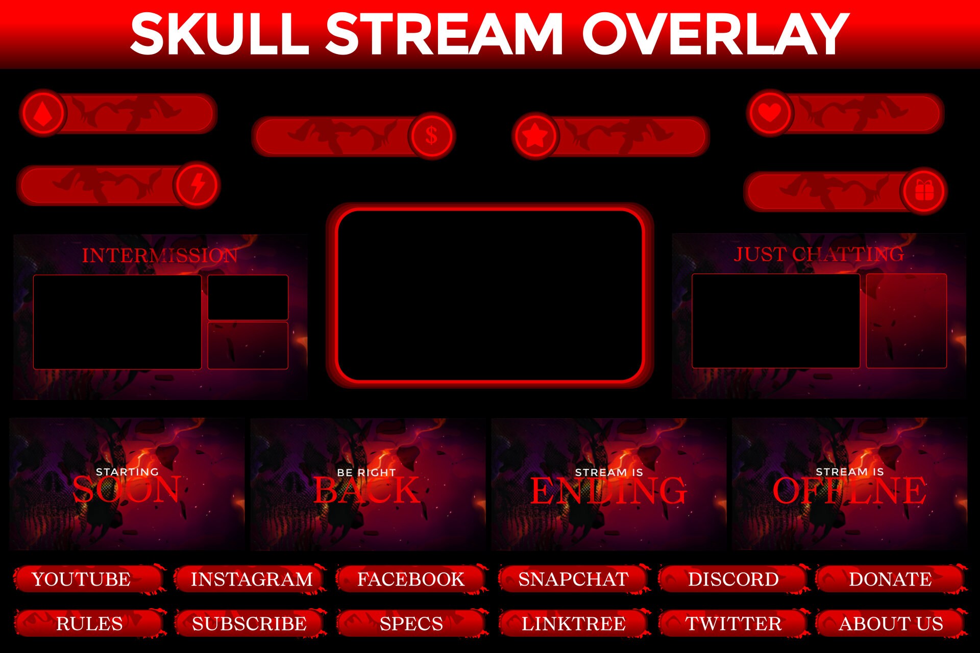 Skull-themed Streaming Overlay | Gothic Aesthetic for Streamers | Red ...