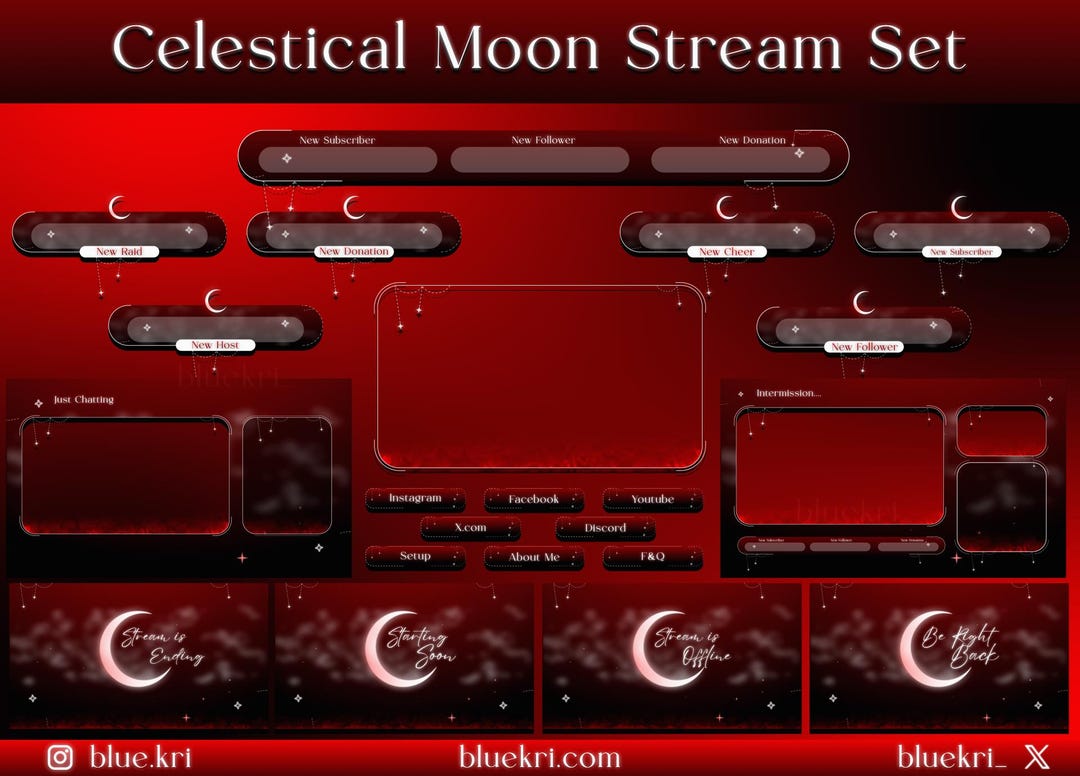 Celestial Moon Stream Set | Animated Red Minimal Stream Pack ...