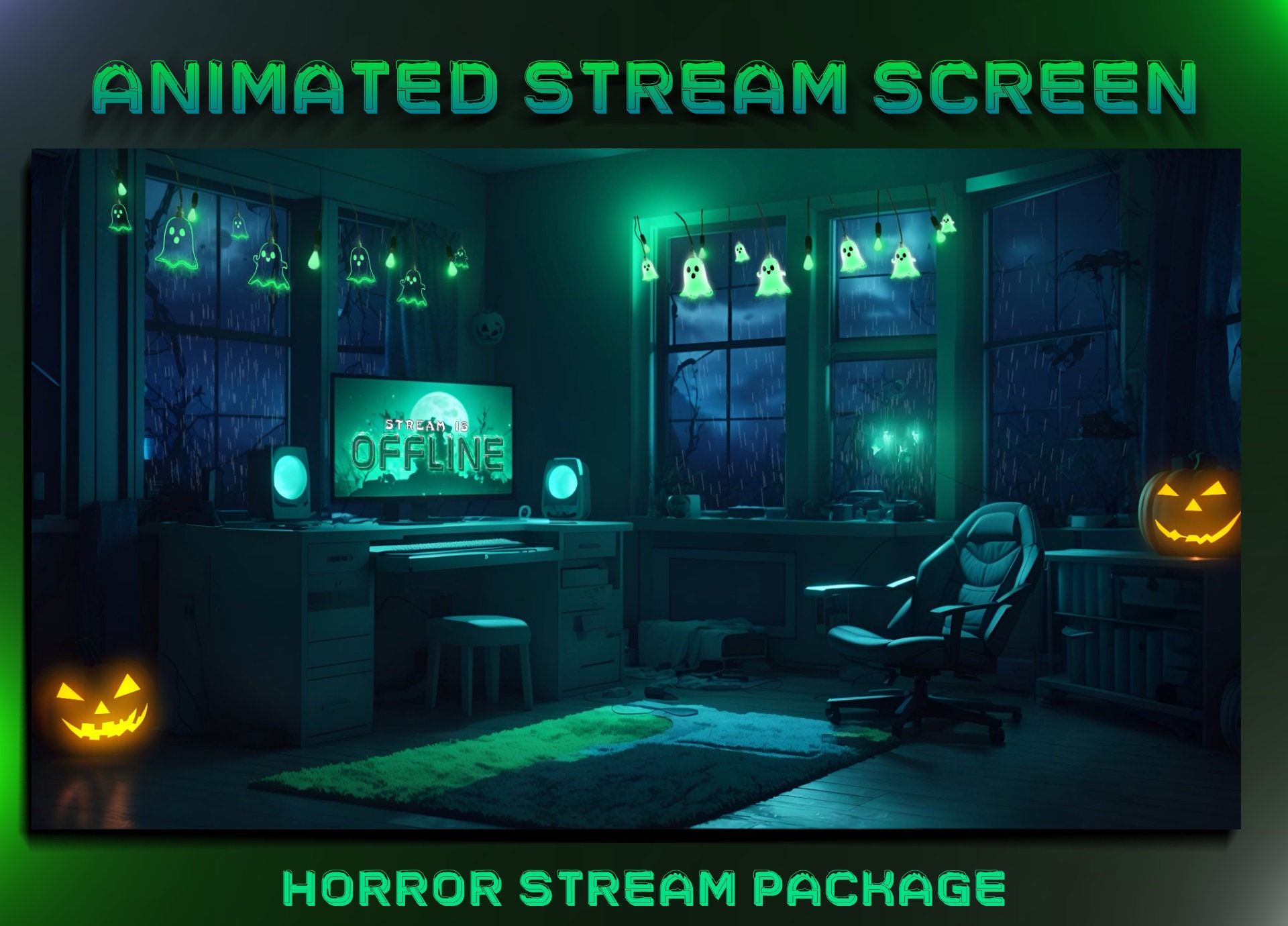 Twitch Horror Stream Screens – Halloween-themed Overlay- Neon Green ...