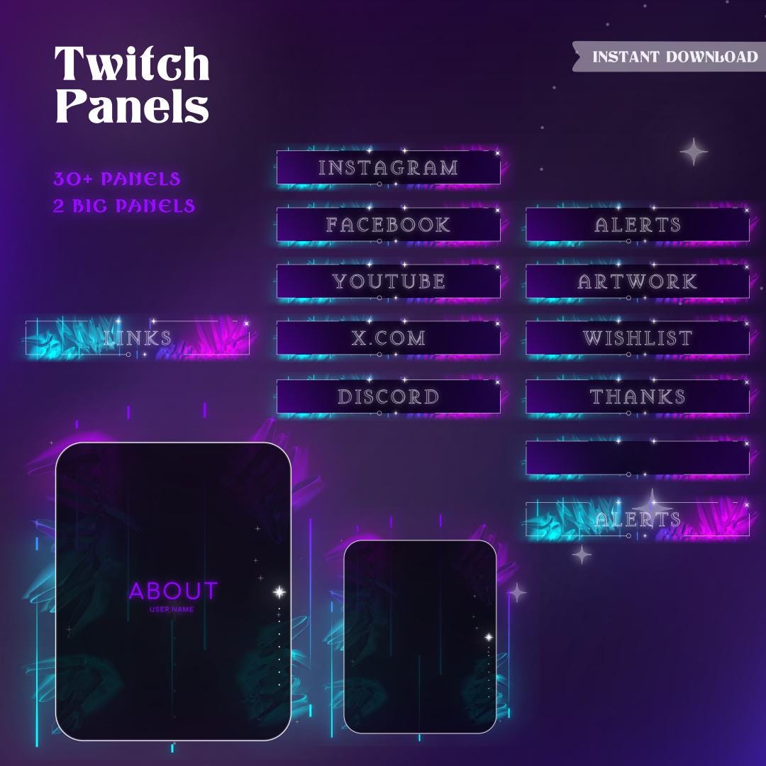 Twitch Neon Purple V-tuber Overlay \ Neon Crystal V-tube Overlay Pack ...
