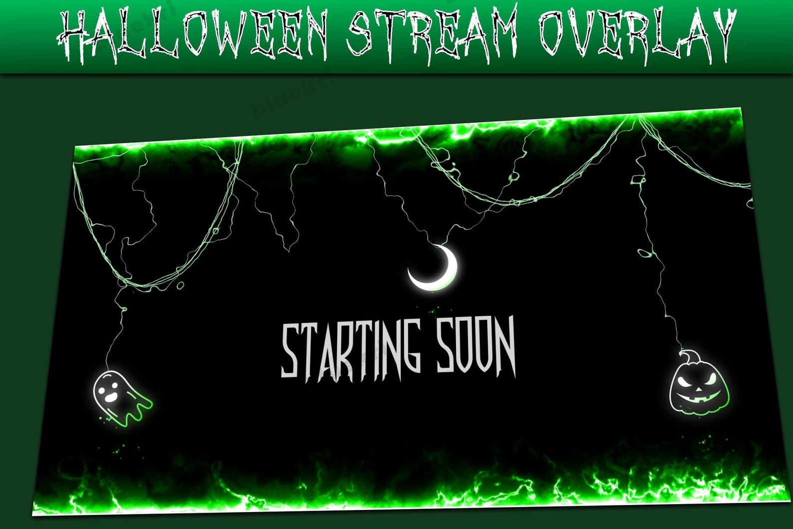 Animated Halloween Green Stream Overlay Package | Pumpkin Green Twitch ...