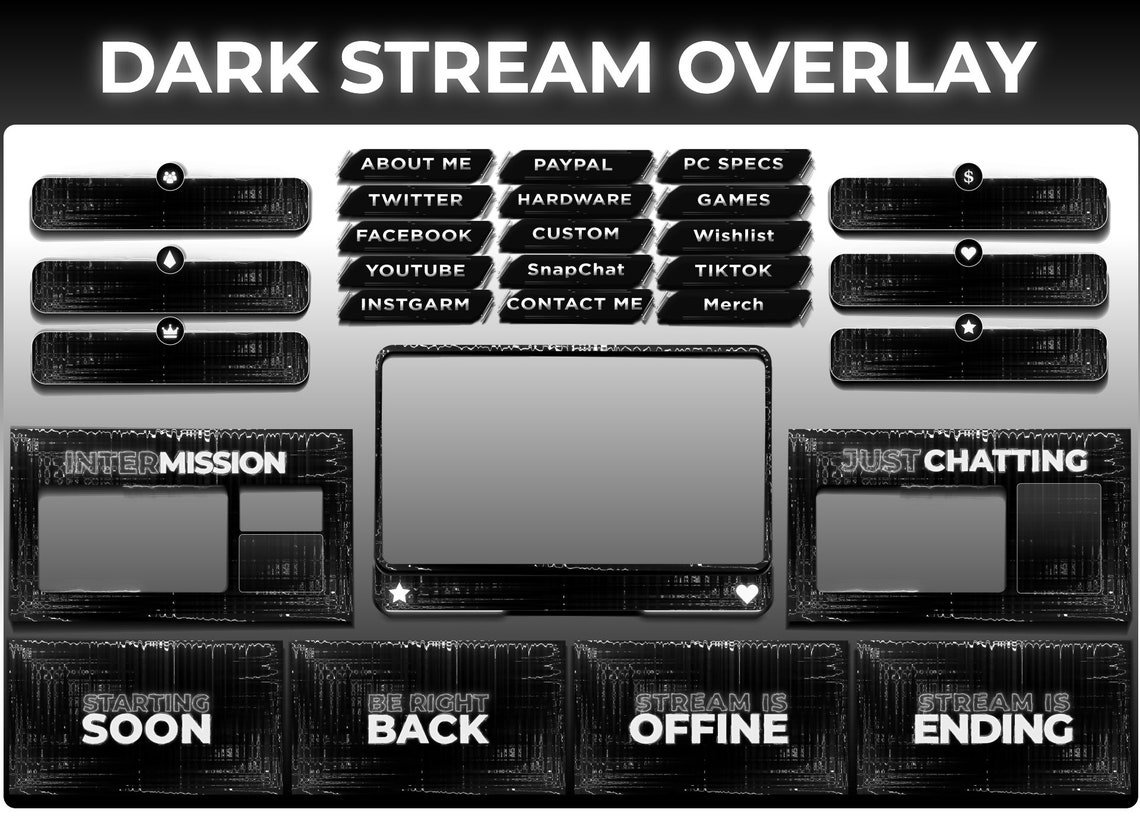 Animated DARK Stream Overlays Package for Twitch, Dark Stream Overlay ...