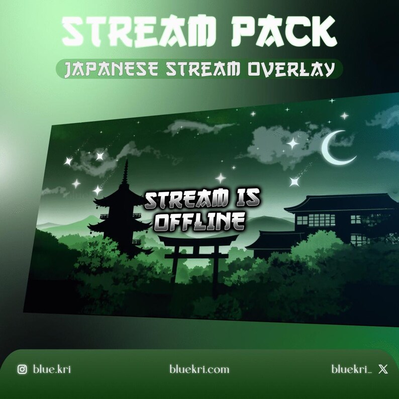 Japanese-themed Green Animated Stream Overlay | Stream Overlays, Panels ...