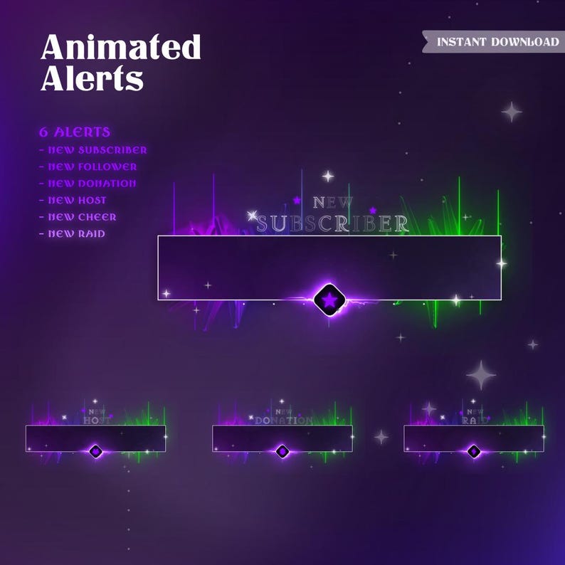 Neon Crystal V-tube Stream Overlay Pack | Animated Purple Green Twitch ...