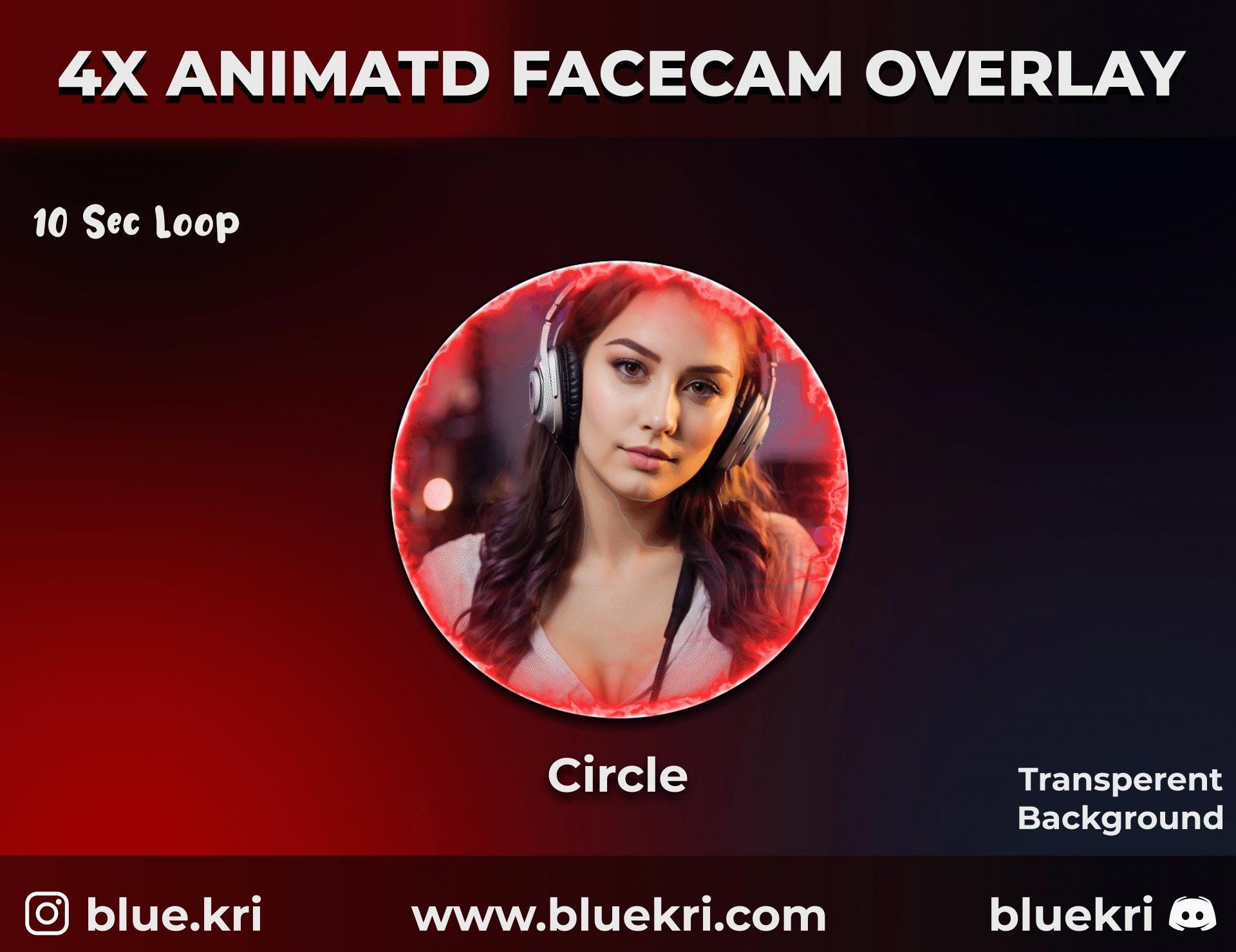 4x Animated Facecam Overlay | Gamer Stream Package | Red Webcam Overlay ...