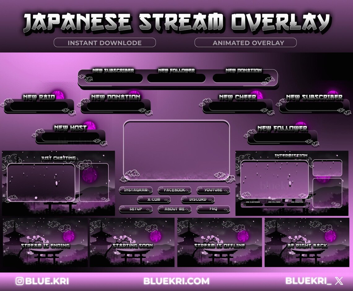 Japanese-themed Animated Stream Overlay | Stream Overlays, Panels ...
