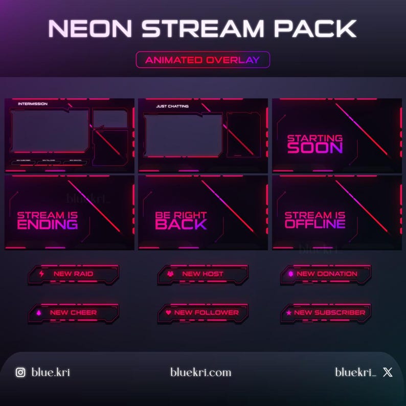 Twitch Overlay Package | Neon Animated Stream Overlay Pack | Animated ...