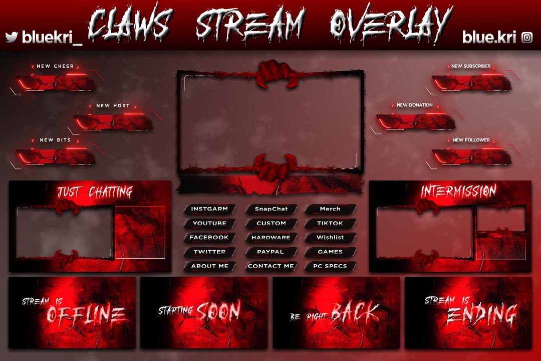 Claws Animated Twitch Overlay, Red Stream Package, Twitch Alerts, Scene ...