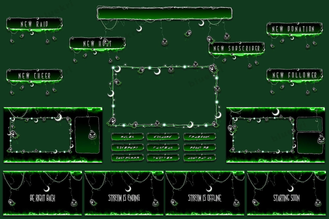 Animated Halloween Green Stream Overlay Package | Pumpkin Green Twitch ...