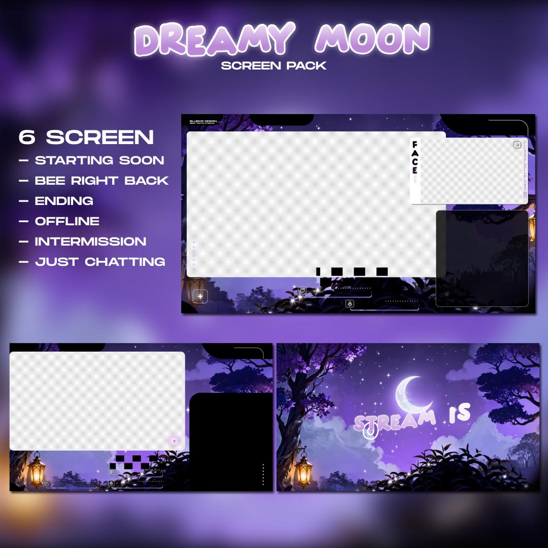 Dreamy Moon Stream Screen Pack | Purple Night Sky Twitch Overlay | 6 ...