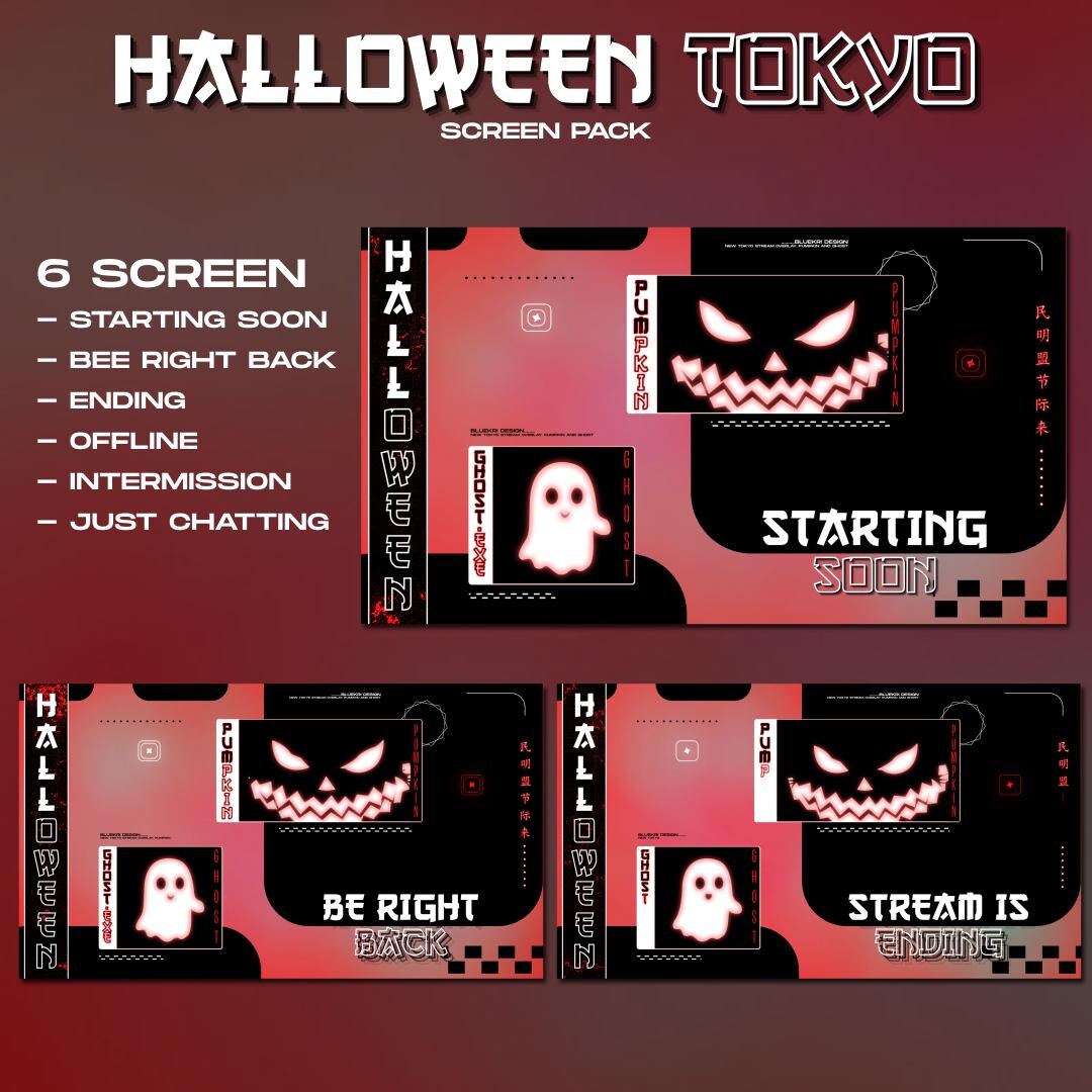 Spooky Tokyo Halloween Stream Overlay Pack: Red Animated Twitch Screens ...
