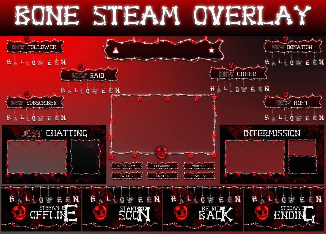Skulls Red Halloween Stream Overlay - Bone Stream Overlay Package ...