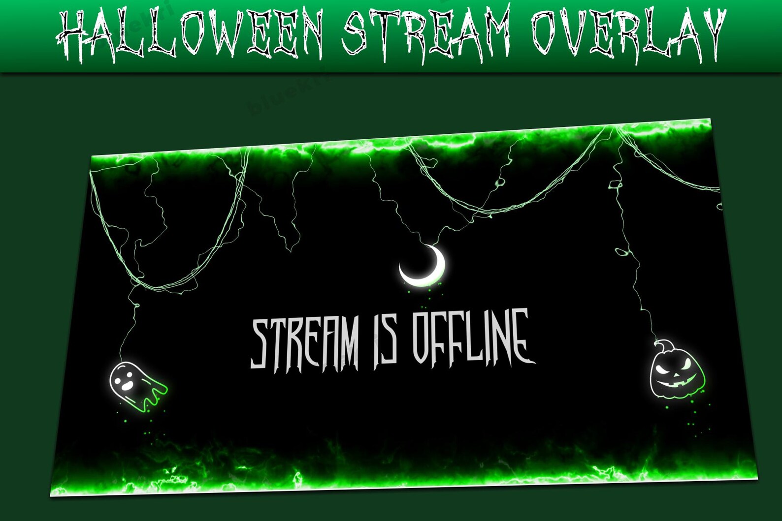 Animated Halloween Green Stream Overlay Package | Pumpkin Green Twitch ...