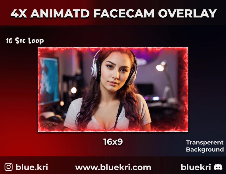 4x Animated Facecam Overlay | Gamer Stream Package | Red Webcam Overlay ...