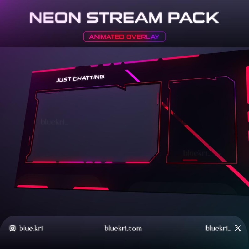 Neon Animated Stream Overlay Package, Cyberpunk Twitch & Tiktok Screens ...
