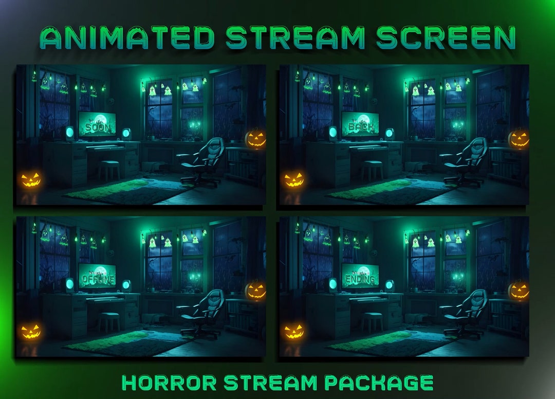 Halloween Horror Stream Screens – Animated Neon Green Overlay Package ...