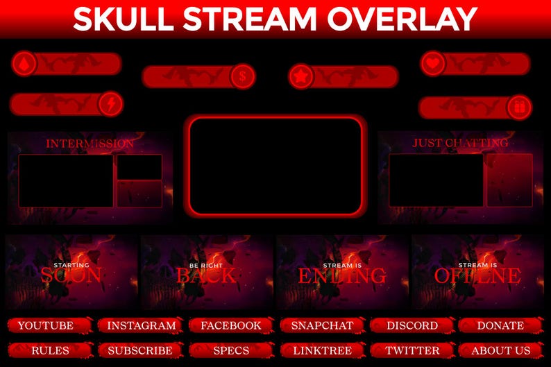 Skull-themed Streaming Overlay | Gothic Aesthetic for Streamers | Red ...