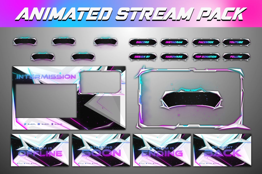 Animated Stream Overlay | Animated White Twitch Overlay & Panels ...