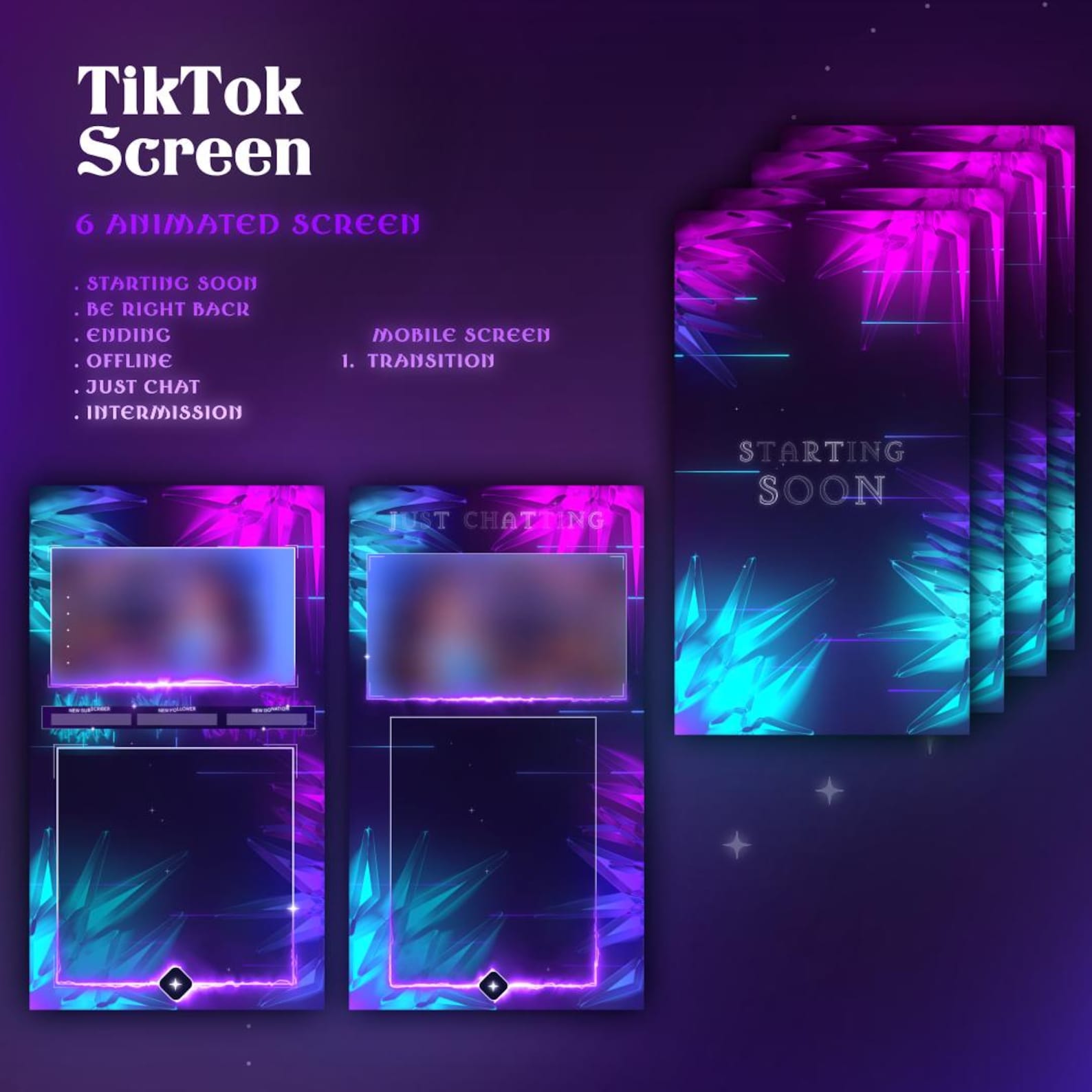 Animated Neon Crystal Stream Overlay Pack for V-tube/twitch (digital ...