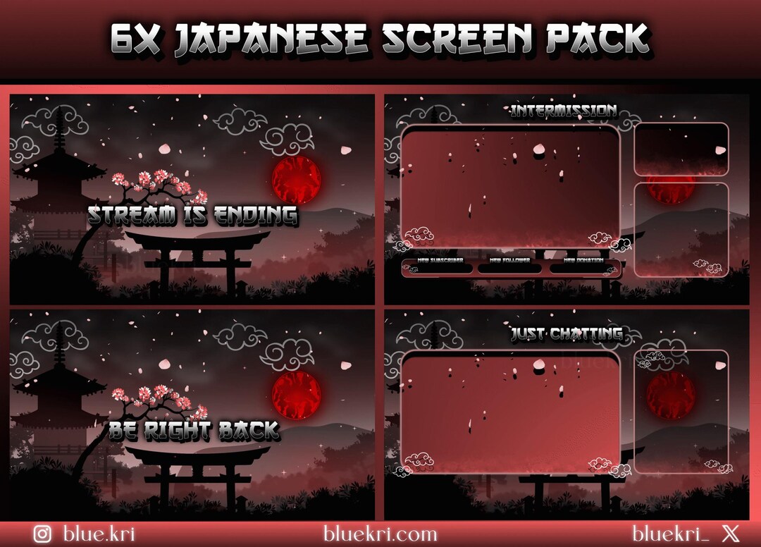 Red Japanese Stream Overlay Screens | 6x Screen Set for Streamers ...