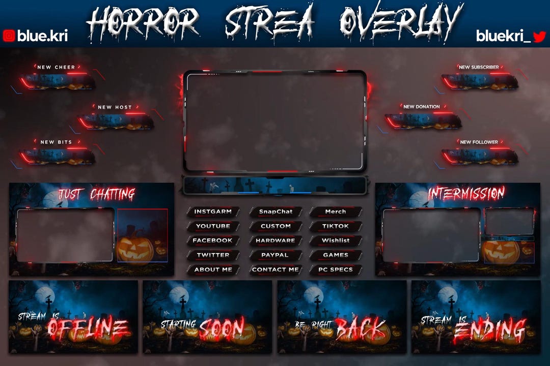 Full Horror Animated Stream Overlay Package, Horror, Dark, Lucid Dream ...