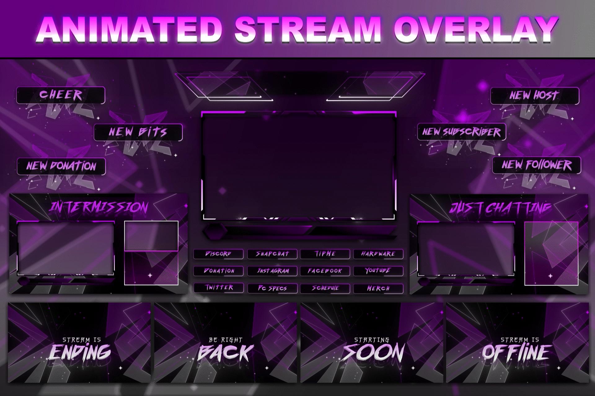 Neon Galaxy Animated Stream Overlay Package Pink White Stream Overlay
