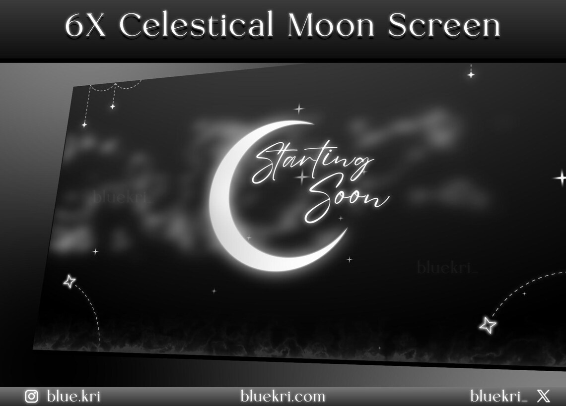 Black Celestial Moon Animated Stream Screens Pack Night Minimal Screens ...