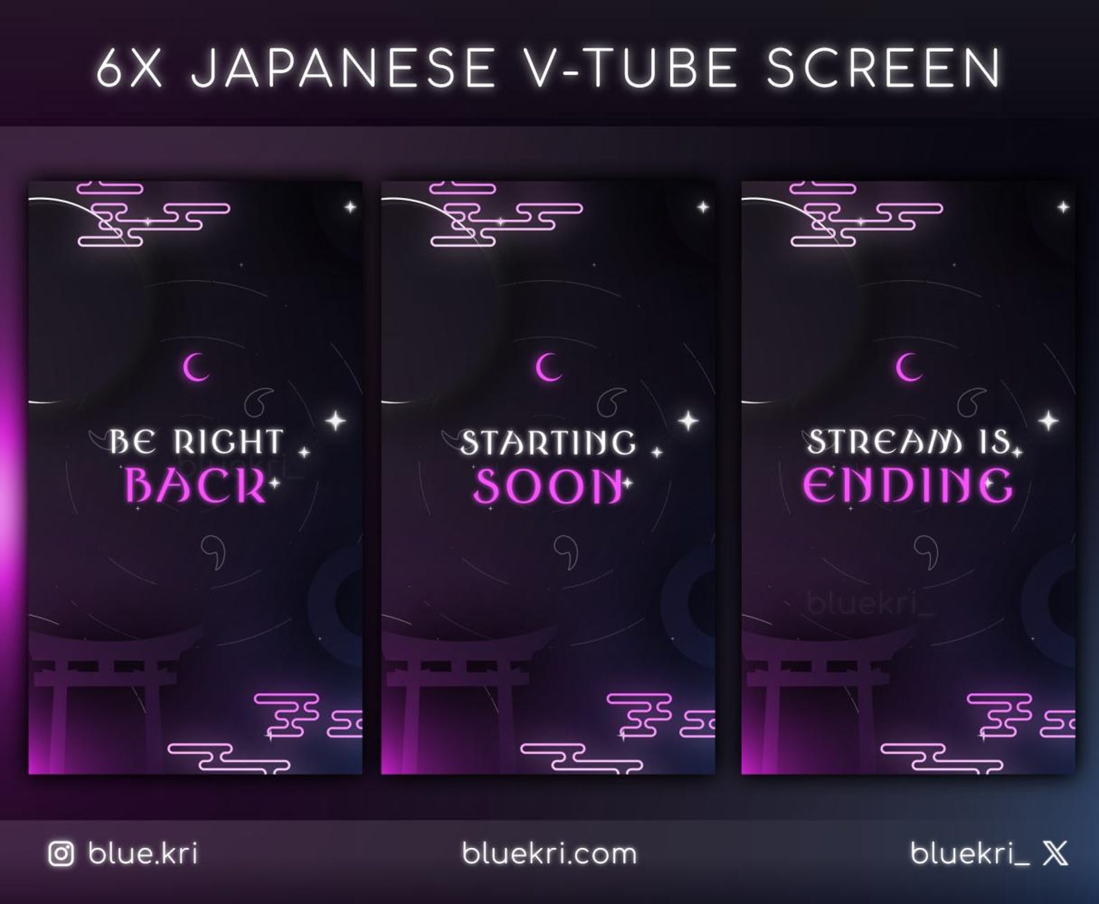 Cloud Moon Animated Tiktok Screen Overlay | 6x V-tuber Screens (digital ...