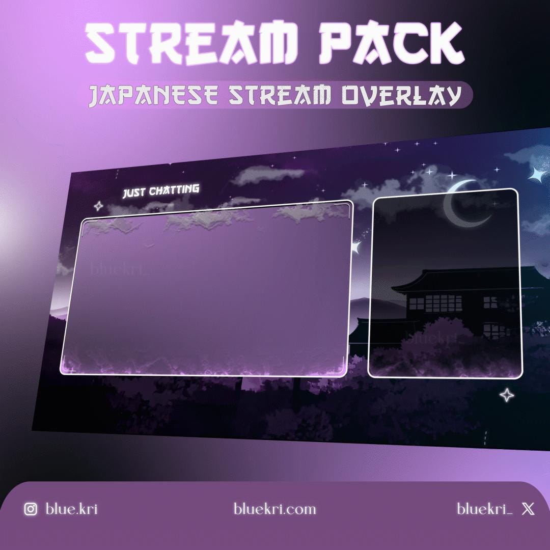 Japanese-themed Purple Stream Overlay Pack | Twitch Overlay, Twitch ...