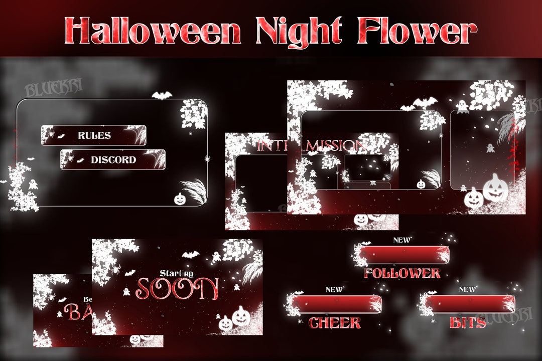 Red Night Flower Stream Overlay Package | Twitch Overlay Package | Cozy ...