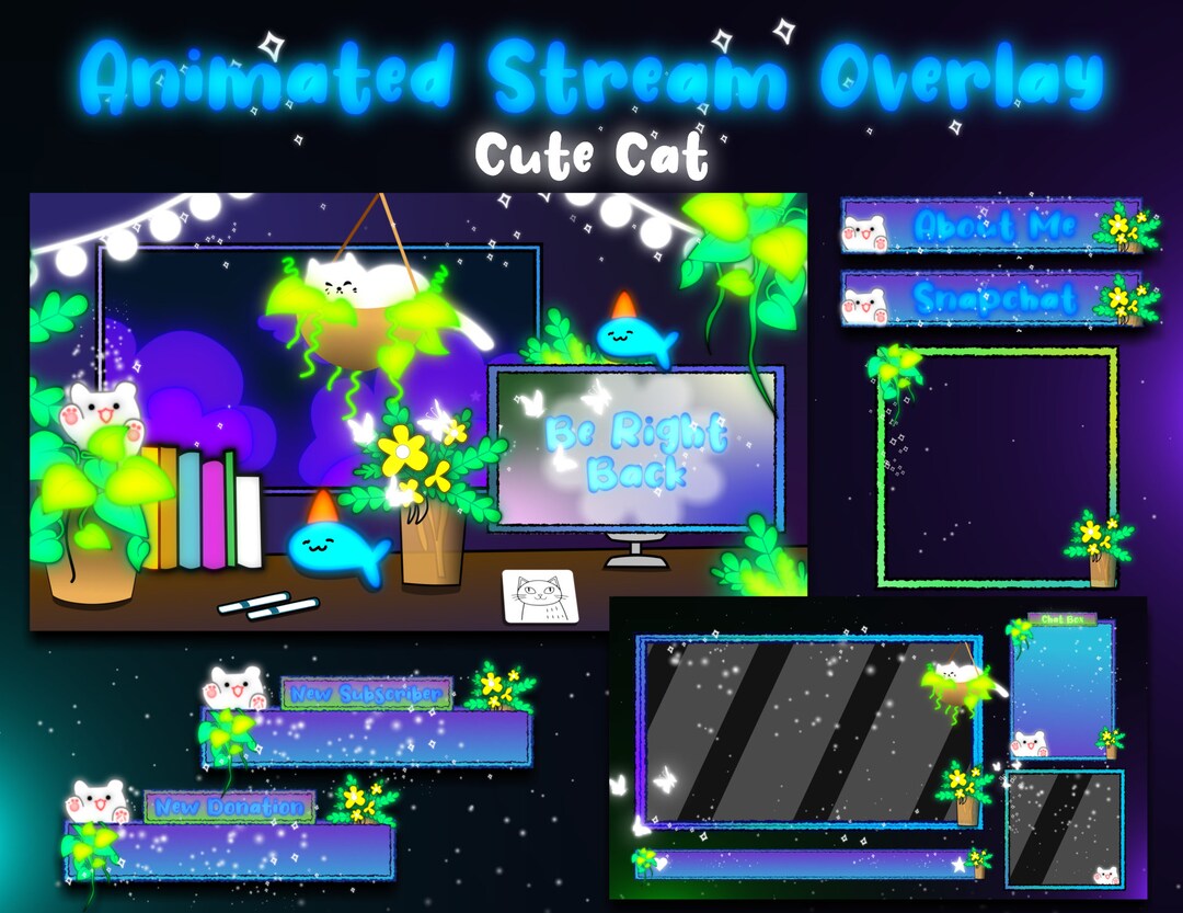 Cute Cat Animated Stream Overlay | Cute Lo-fi Twitch Overlays & Alerts ...