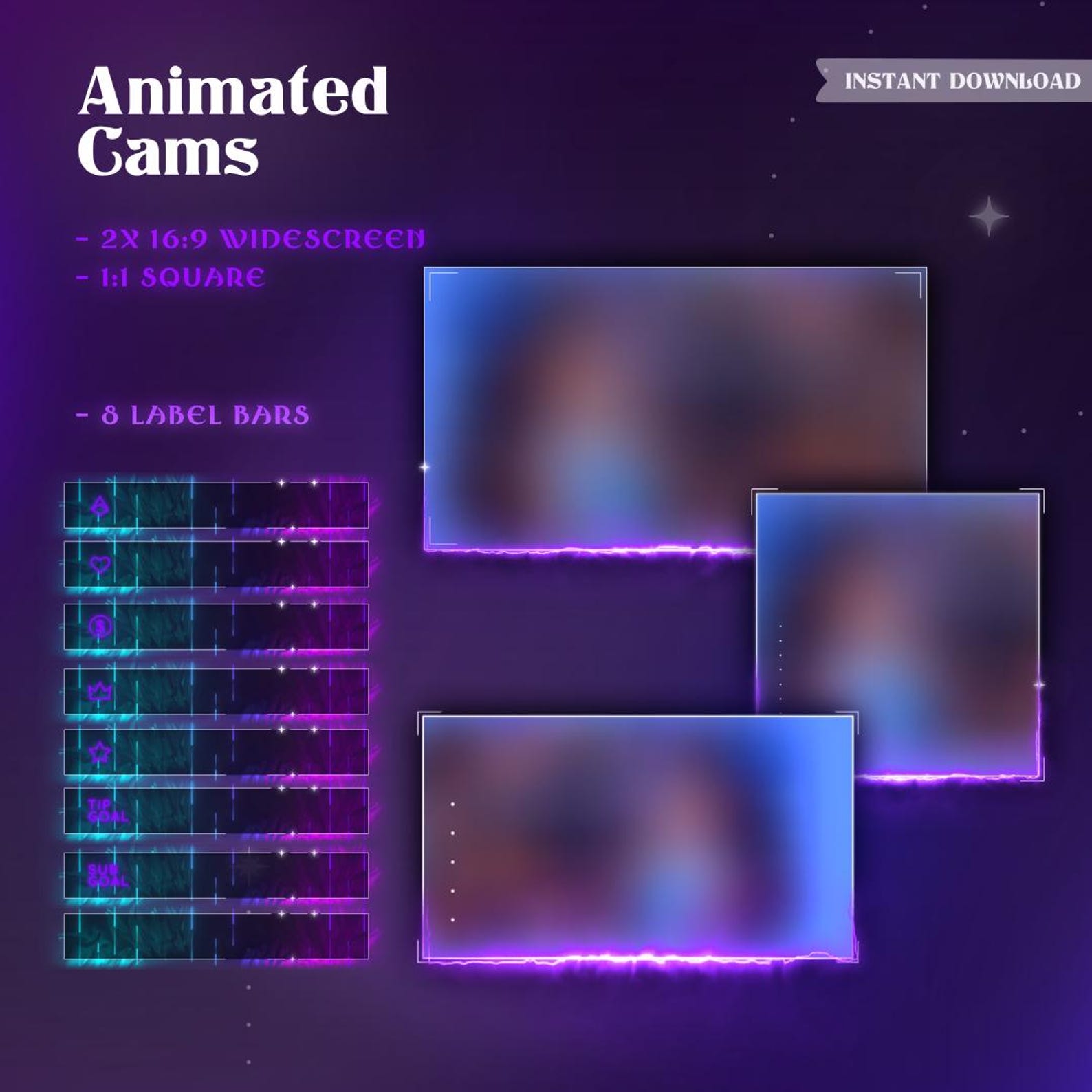 Animated Neon Crystal Stream Overlay Pack for V-tube/twitch (digital ...