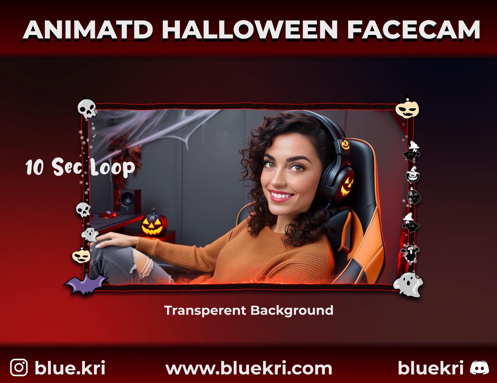 Animated Halloween Facecam Overlay – Spooky Skulls & Pumpkins (digital ...