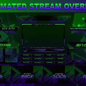 Purple Green Stream Overlay Package | Neon Galaxy Animated Stream ...