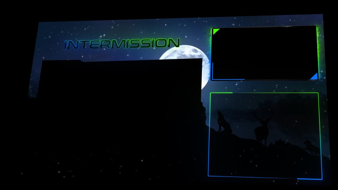 Lunar Wolf Stream Overlay: Green and Blue Twitch Package, Wolf Overlay ...