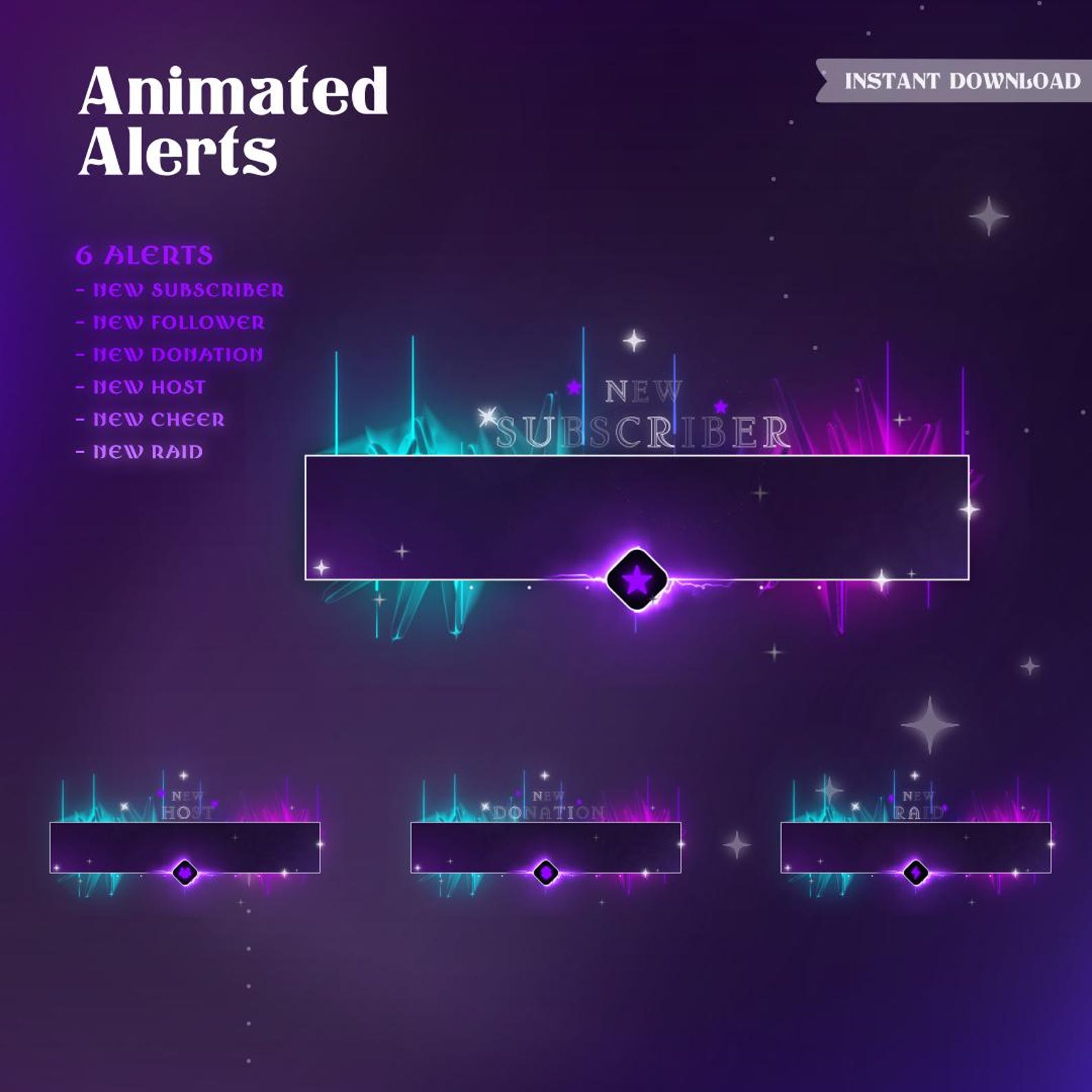 Animated Neon Crystal Stream Overlay Pack for V-tube/twitch (digital ...