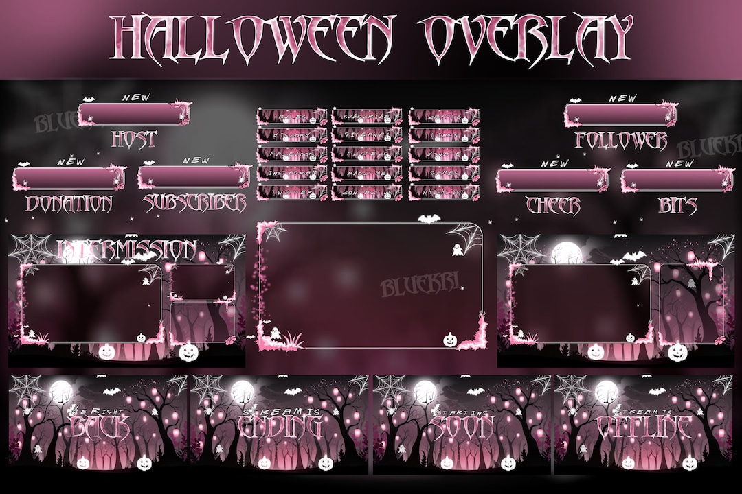 Pink Halloween Animated Stream Overlay Package | Pumpkin Twitch Overlay ...