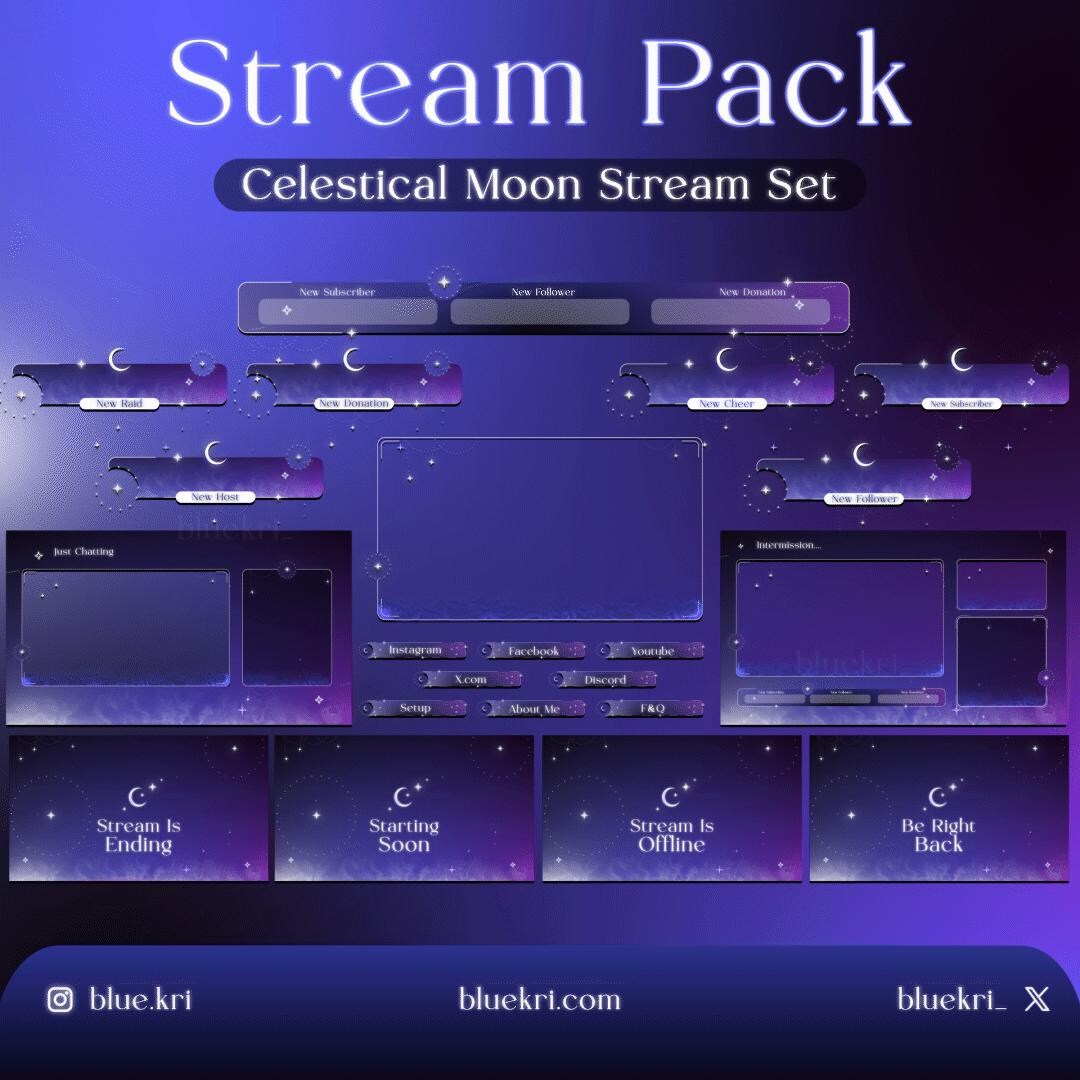 Celestial Moon Stream Overlay Pack, Twitch, Youtube, Facebook - Etsy