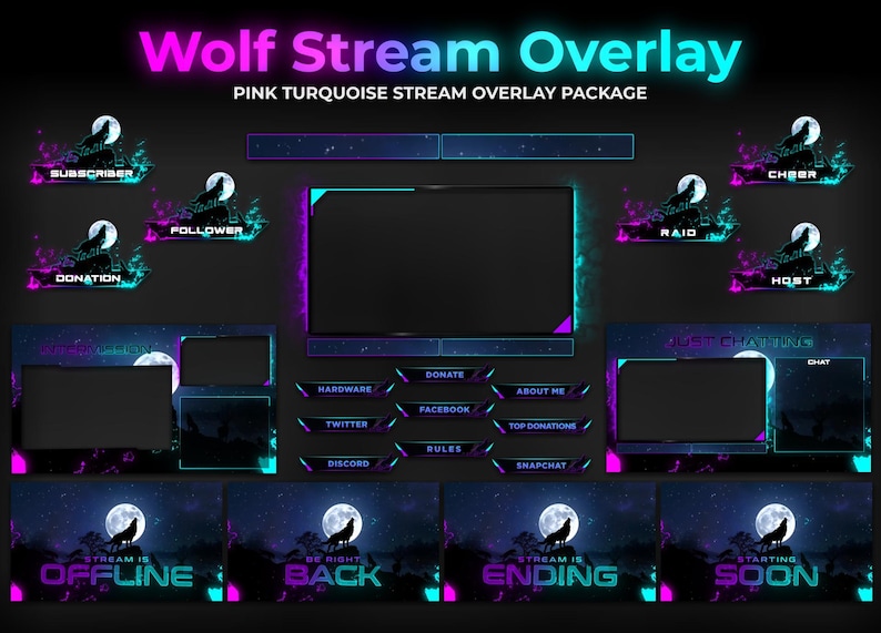 Wolf-themed Stream Overlay Package | Twitch Overlay Package | Stream ...