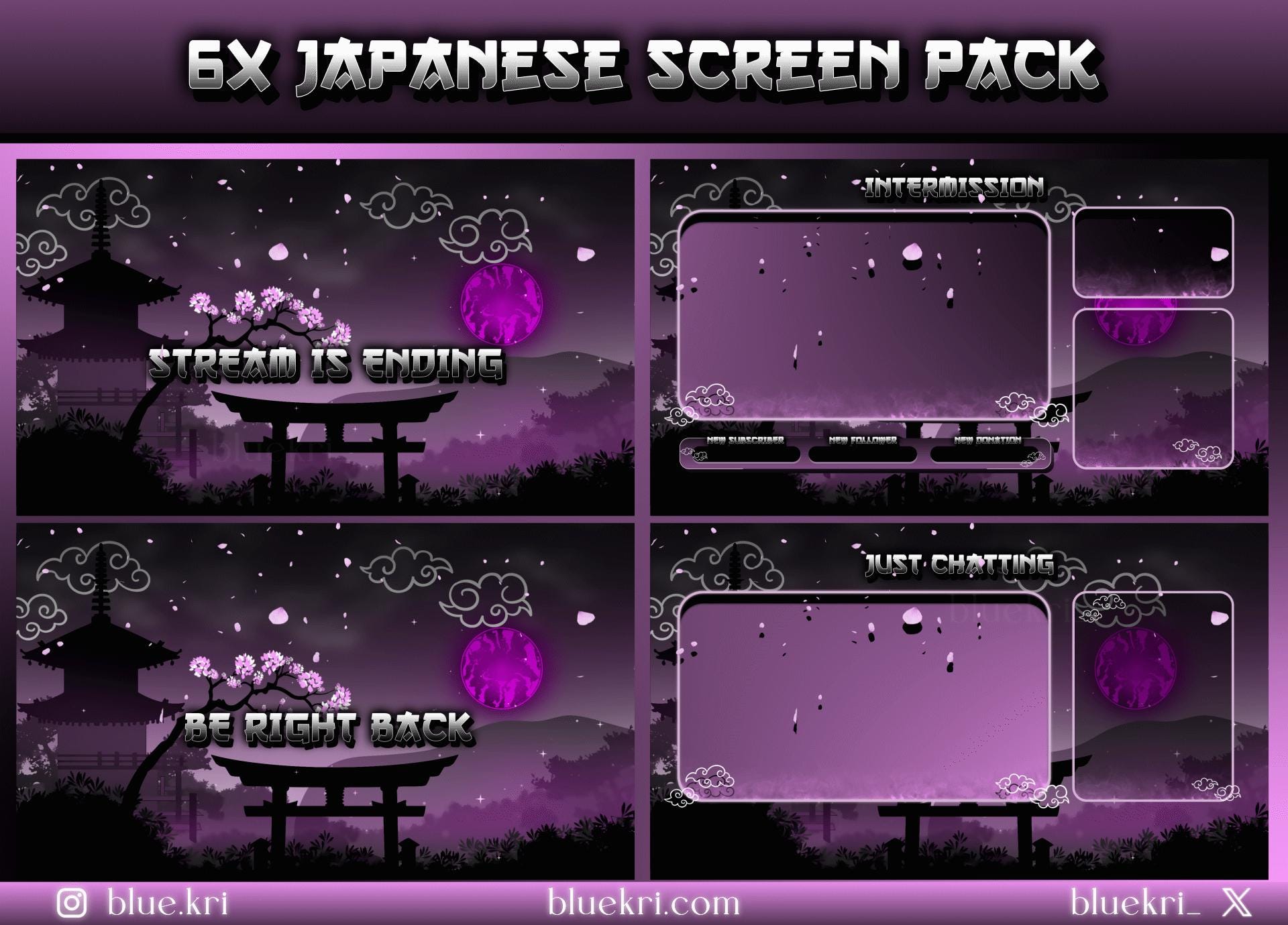 Japanese Stream Overlay Screens | 6x Screen Set for Streamers | Twitch ...
