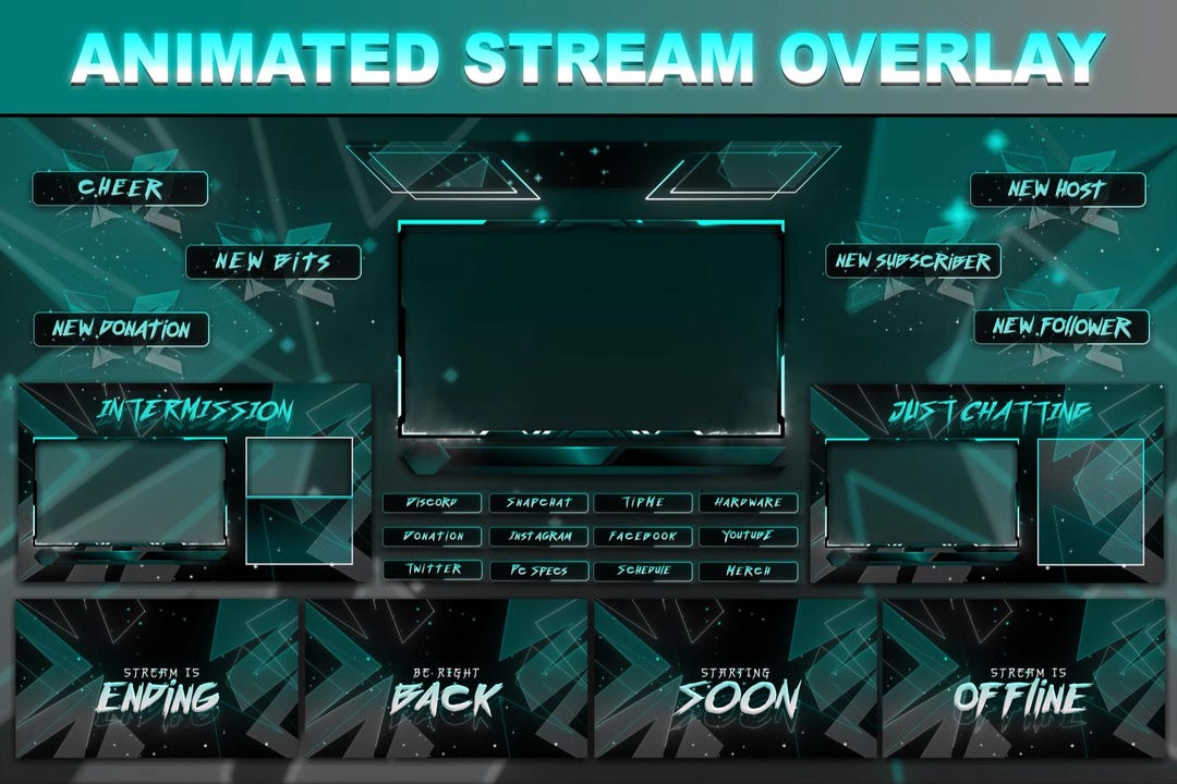 Neon Galaxy Animated Stream Overlay Package | Turquoise Stream Overlay ...